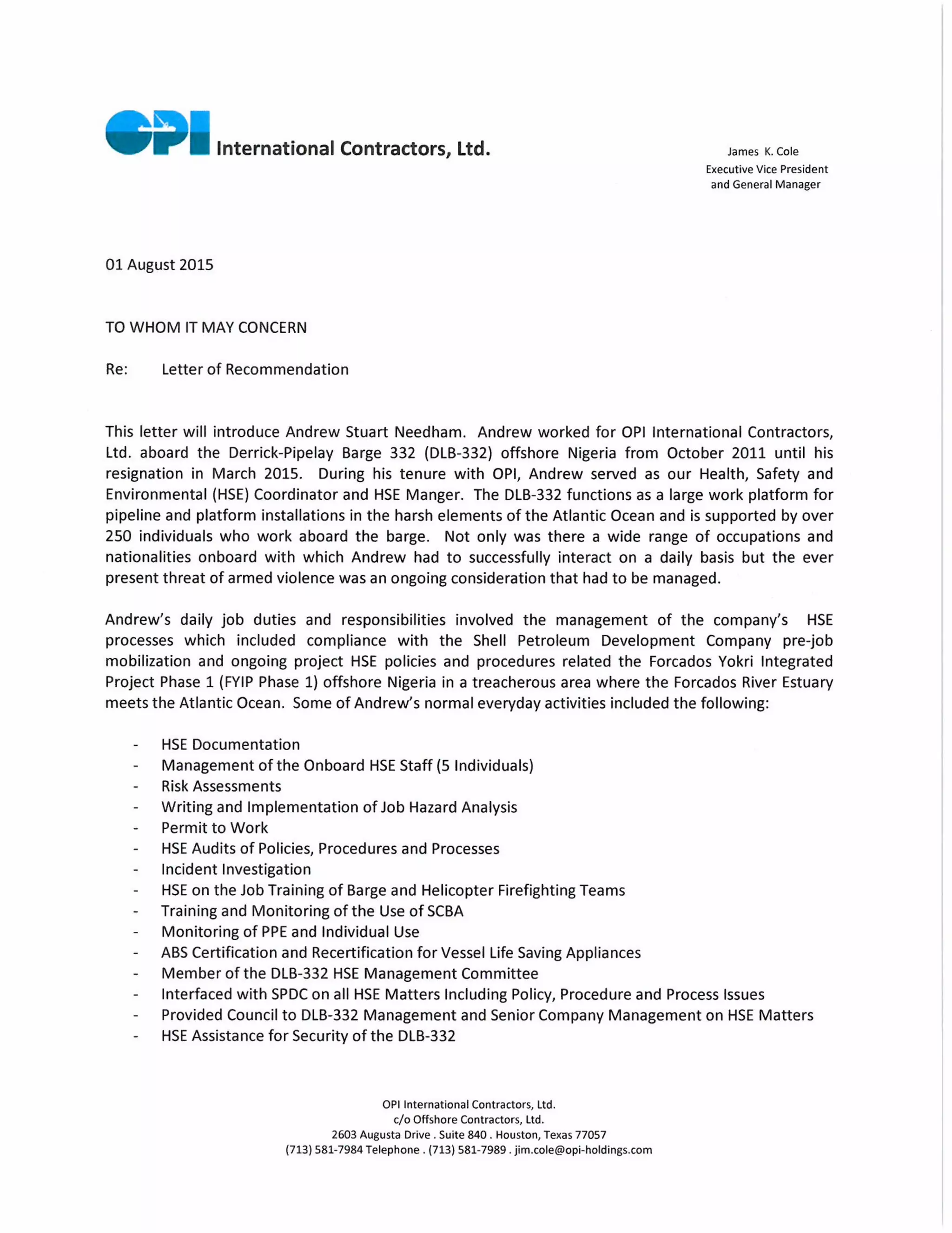 Letter of recommendation OPI | PDF