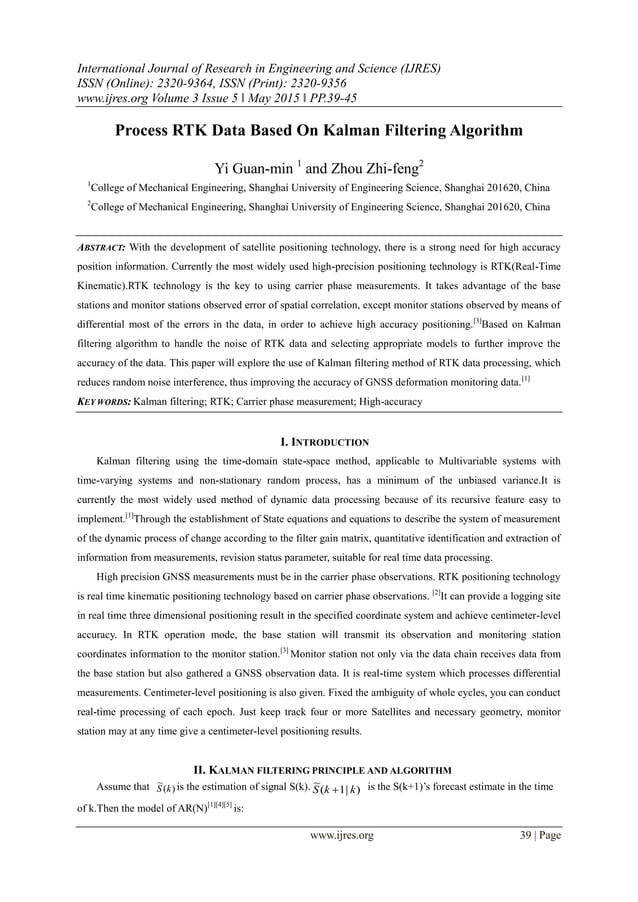 Process RTK Data Based On Kalman Filtering Algorithm | PDF