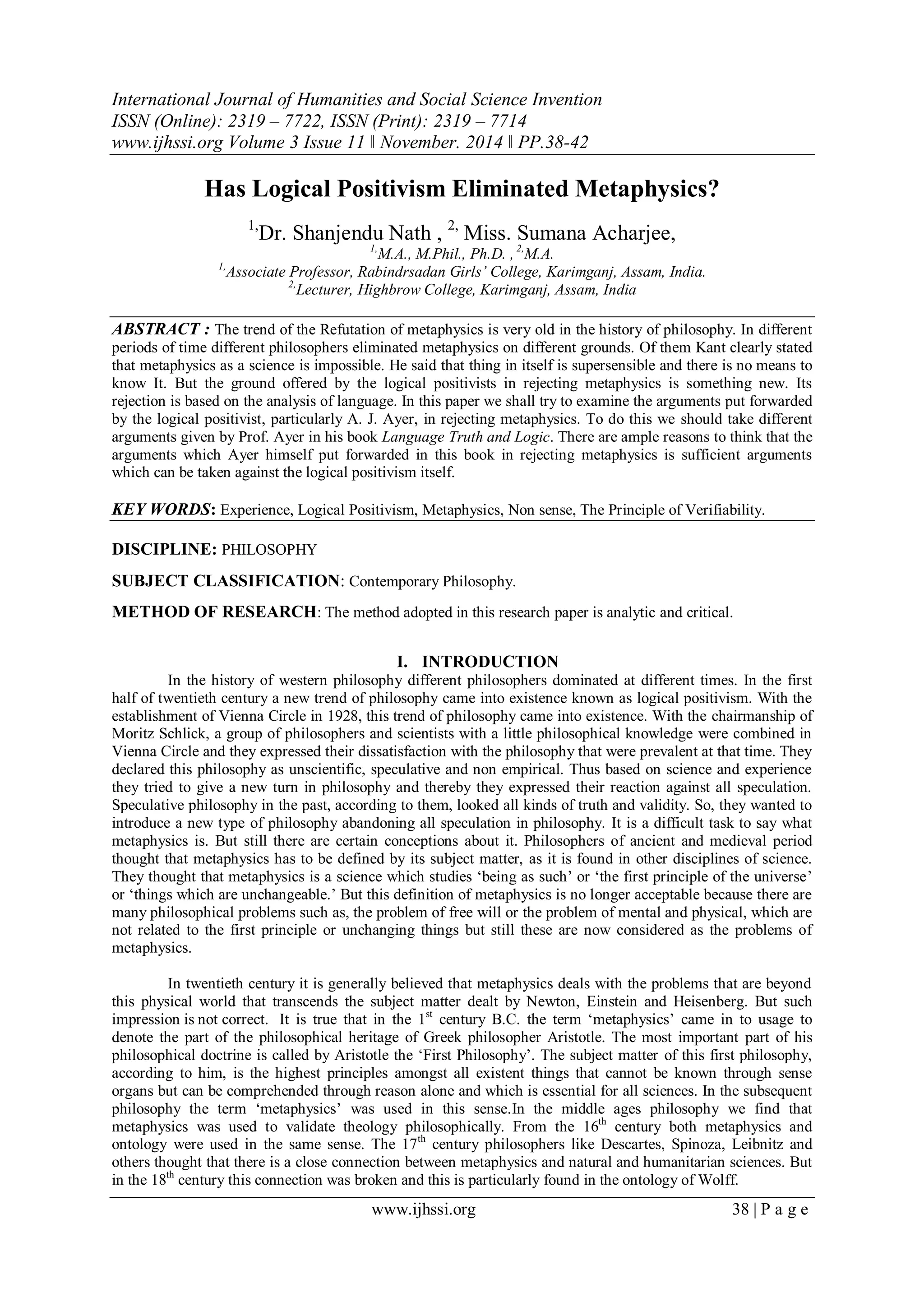 Has Logical Positivism Eliminated Metaphysics | PDF