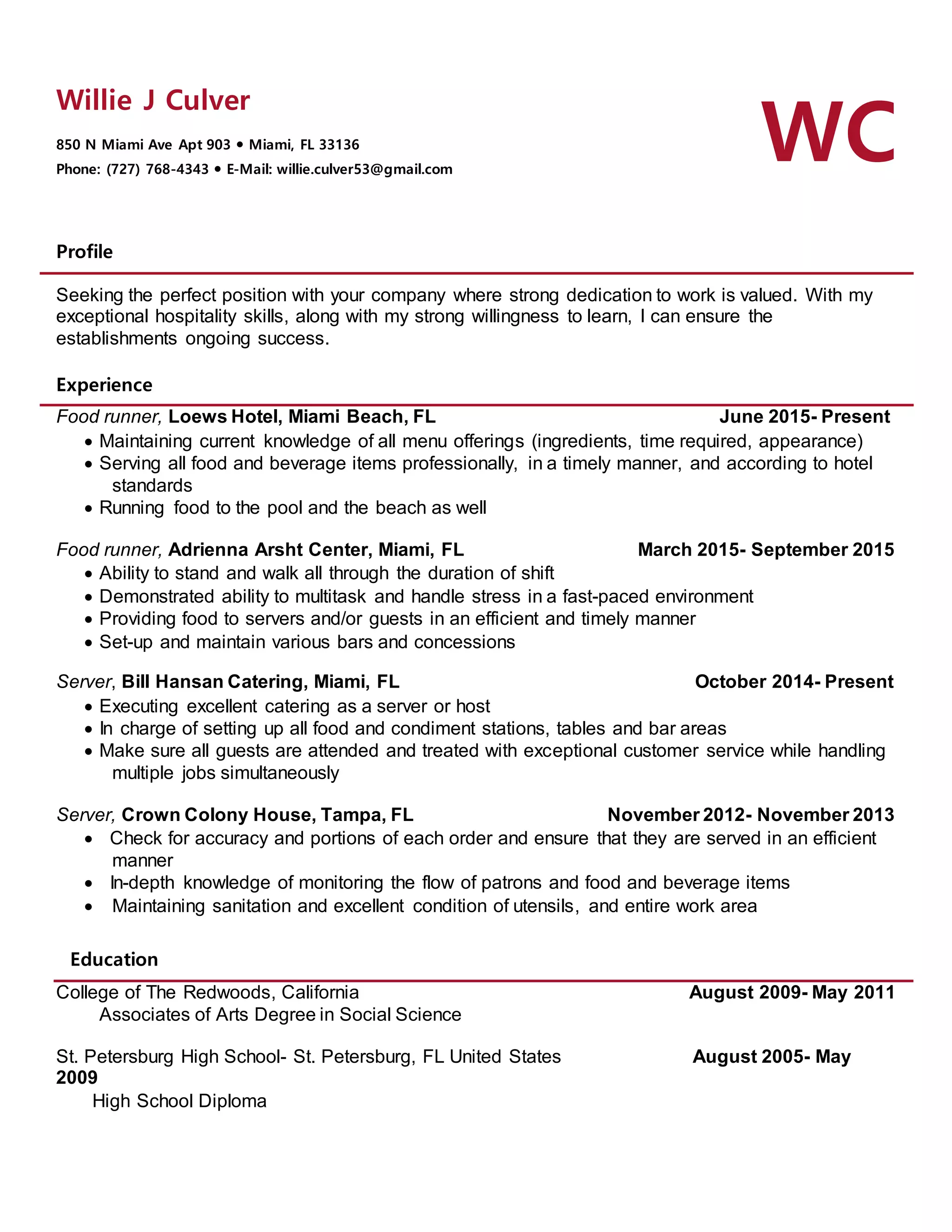 Willie J C Resume (1) | DOCX