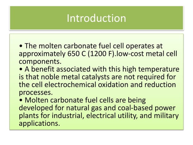 Molten Carbonate Fuel Cell | PPTX | Power and Energy Industry | Industries