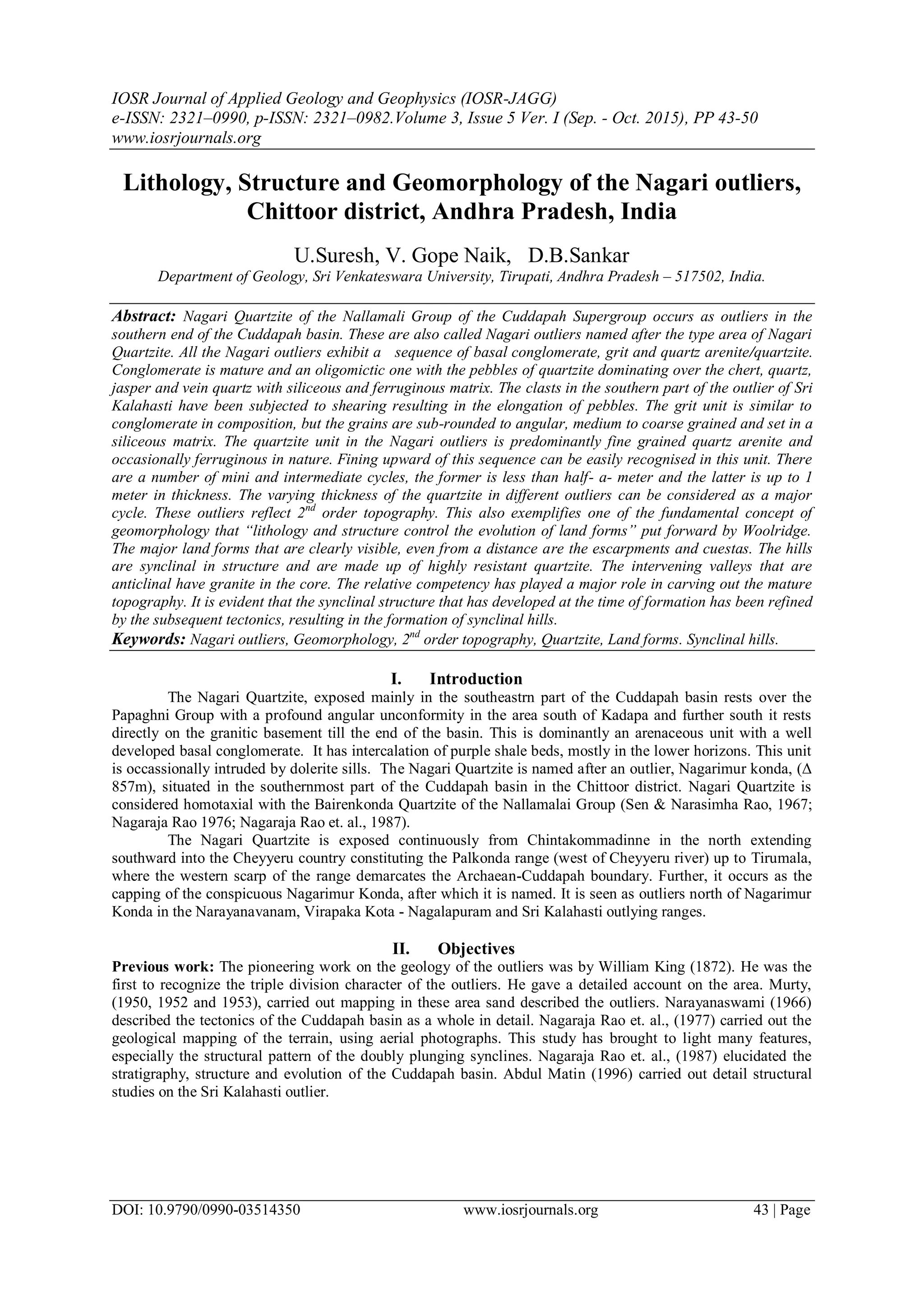 Lithology, Structure and Geomorphology of the Nagari outliers, Chittoor ...