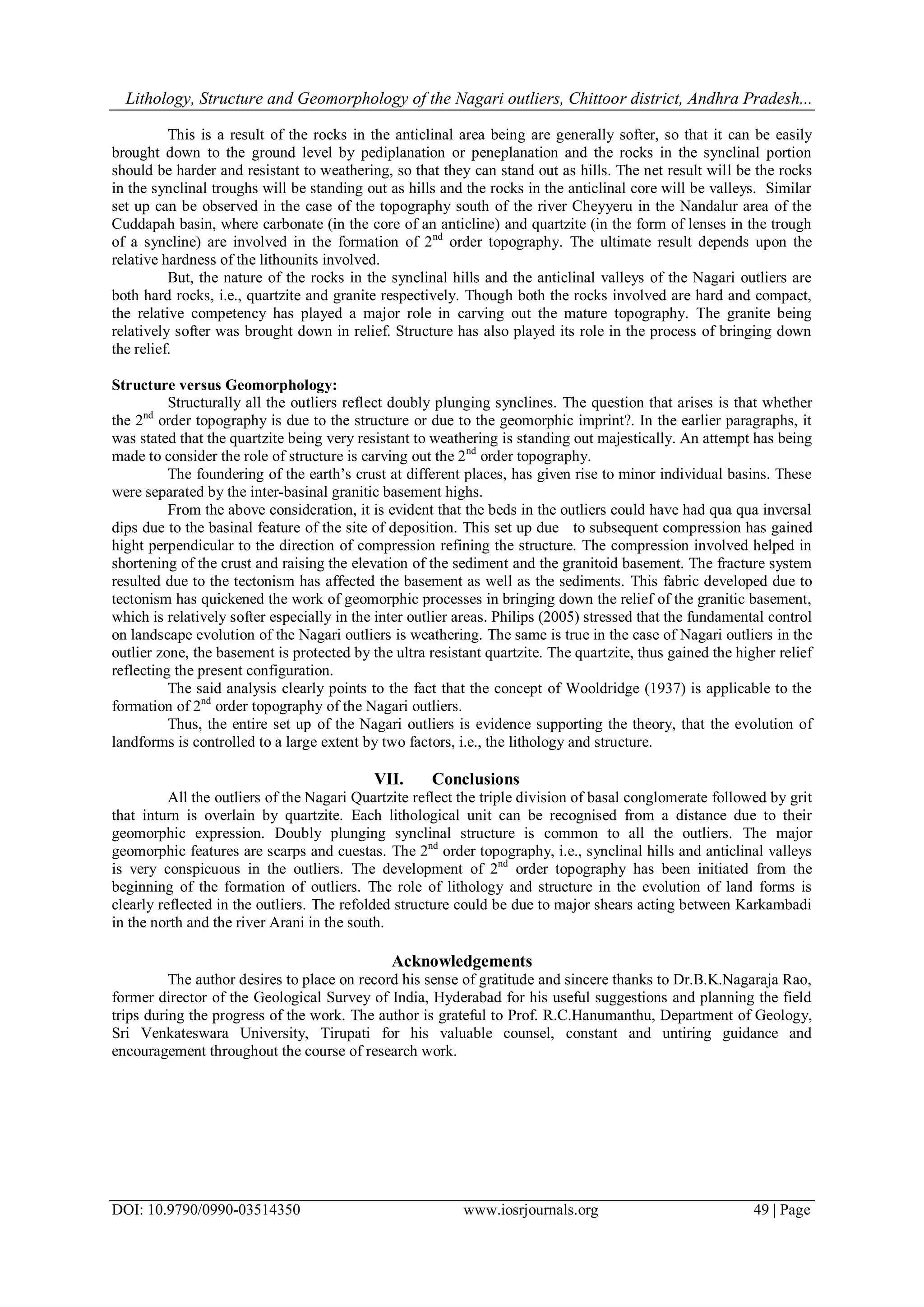 Lithology, Structure and Geomorphology of the Nagari outliers, Chittoor ...