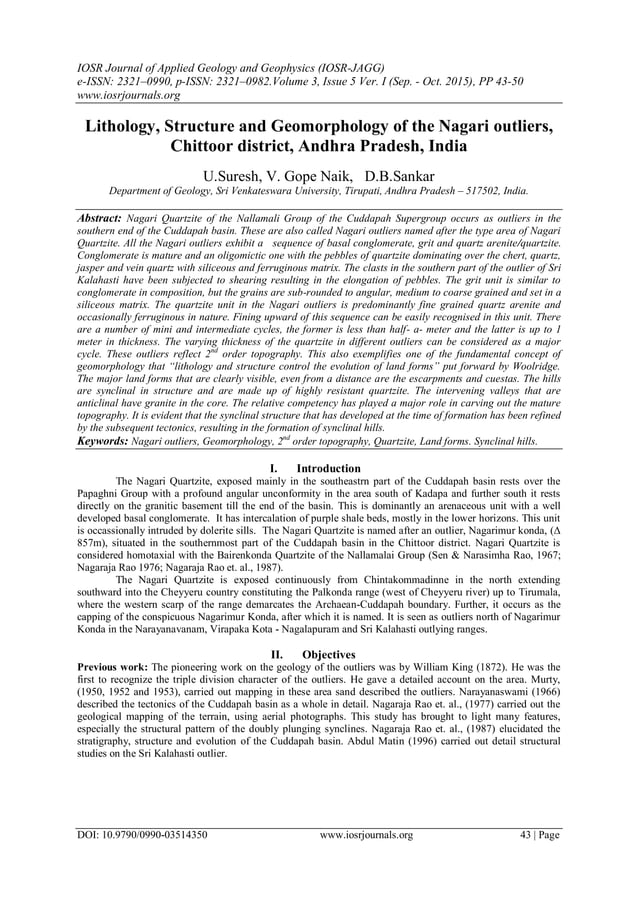 Lithology, Structure and Geomorphology of the Nagari outliers, Chittoor ...