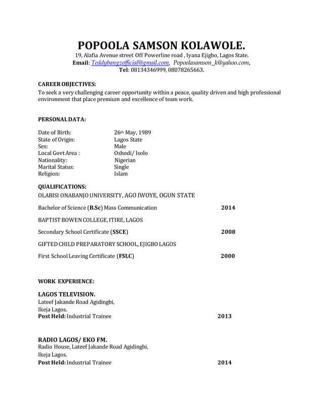 Popoola Samson CV | PDF