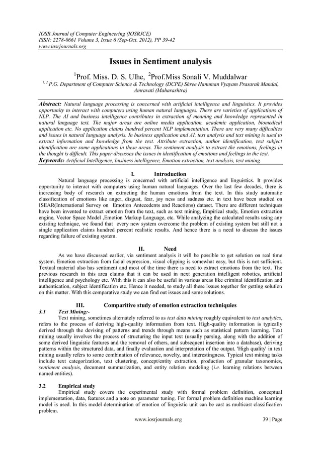 Issues in Sentiment analysis | PDF