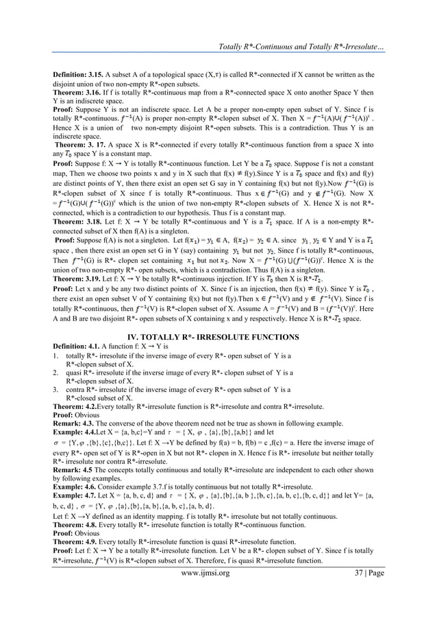Totally R*-Continuous and Totally R*-Irresolute Functions | PDF