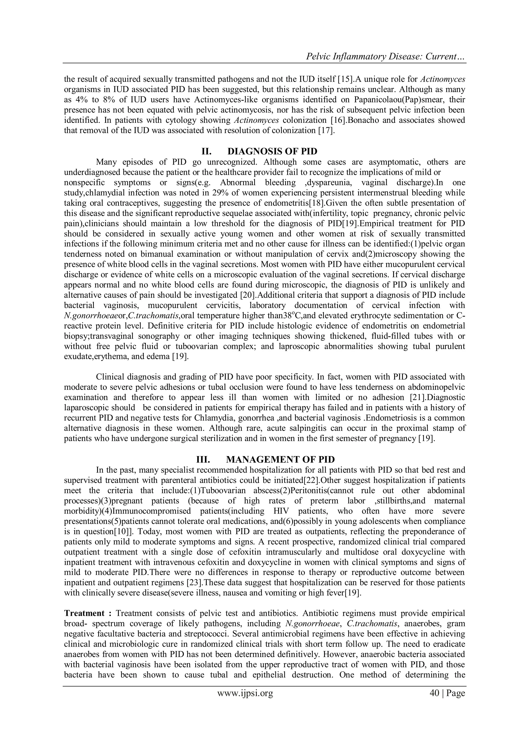 Pelvic Inflammatory Disease: Current notions | PDF