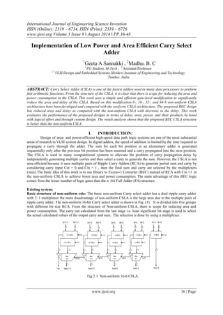 Implementation of Low Power and Area Efficient Carry Select Adder | PDF