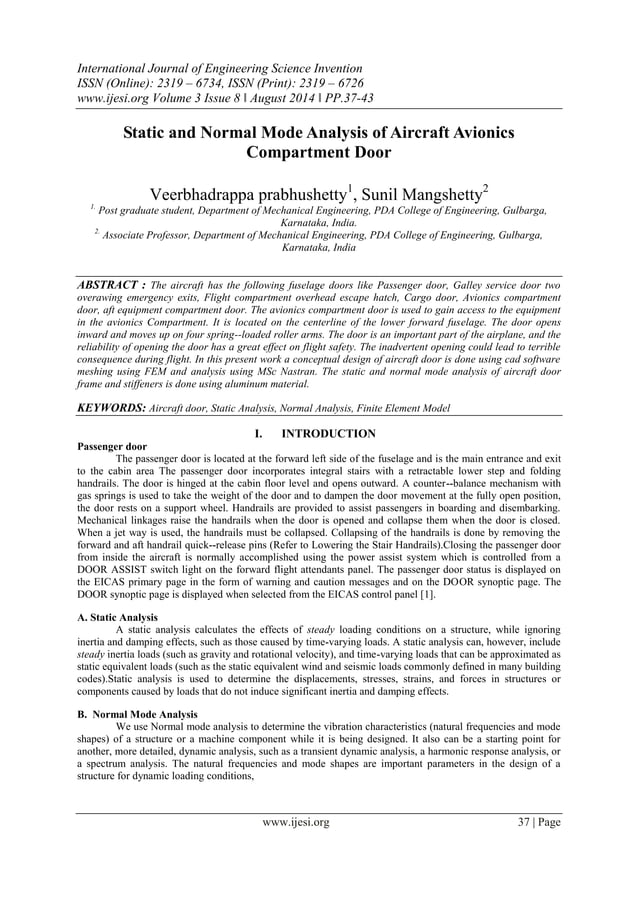 Static and Normal Mode Analysis of Aircraft Avionics Compartment Door ...