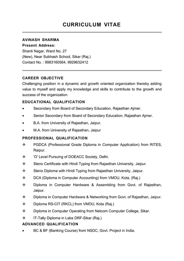 Avinash Sharma | DOC | Education