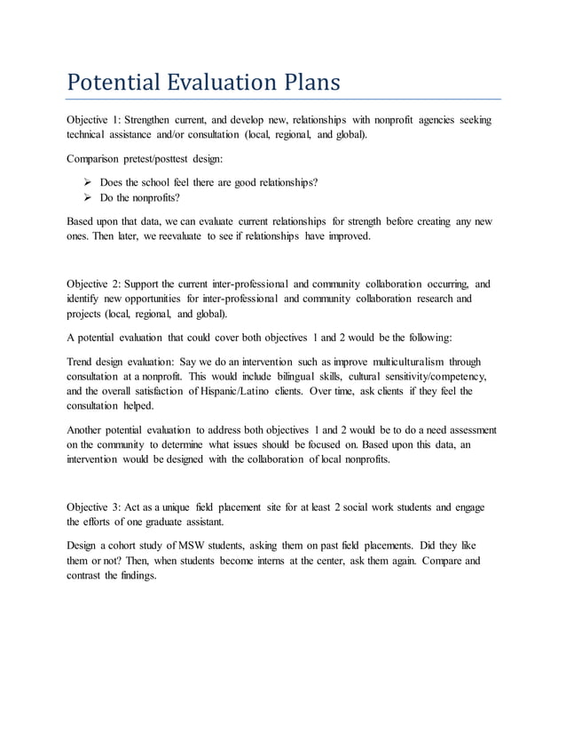 Potential Evaluation Plans | DOCX