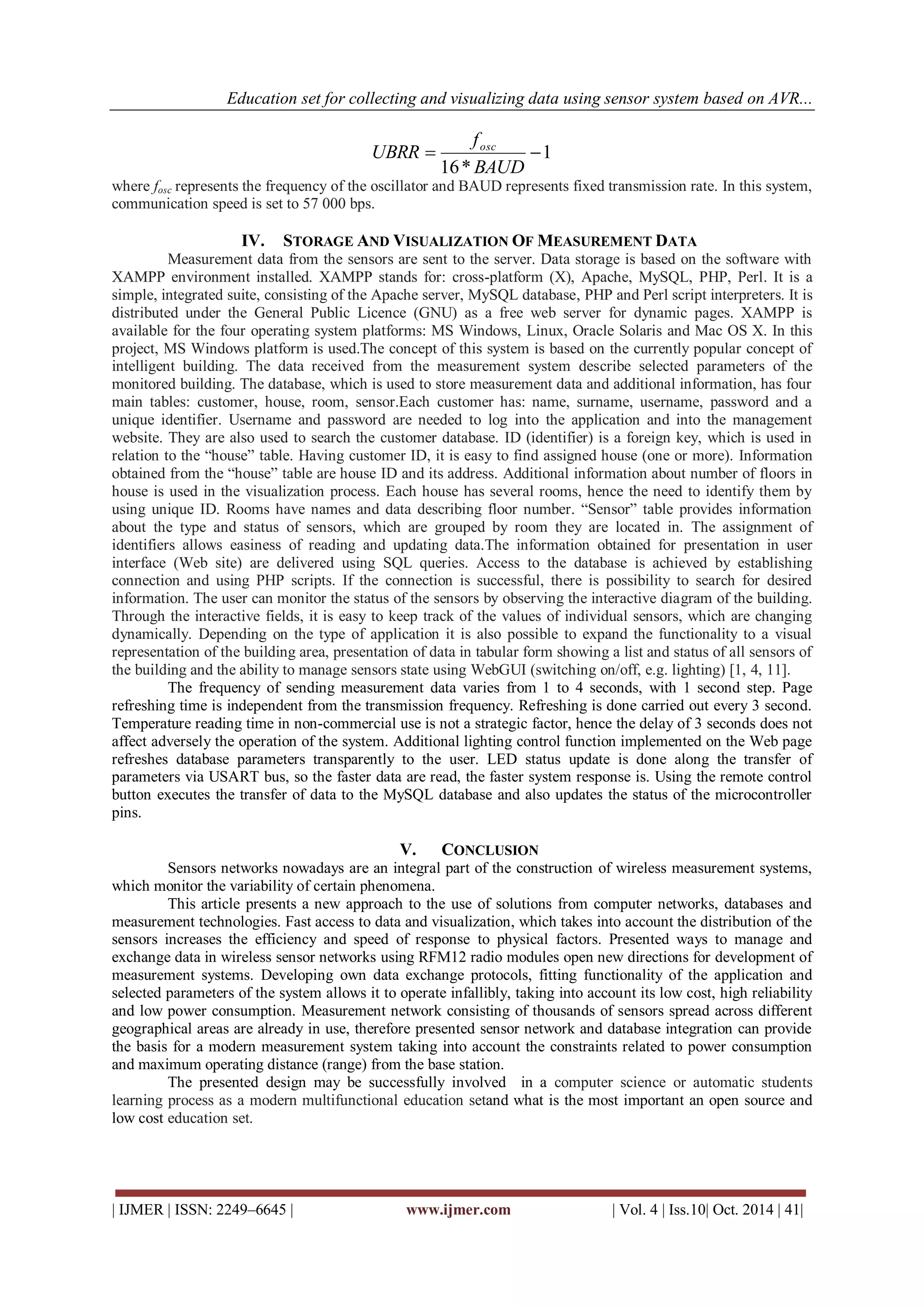 Education set for collecting and visualizing data using sensor system based on AVR ...