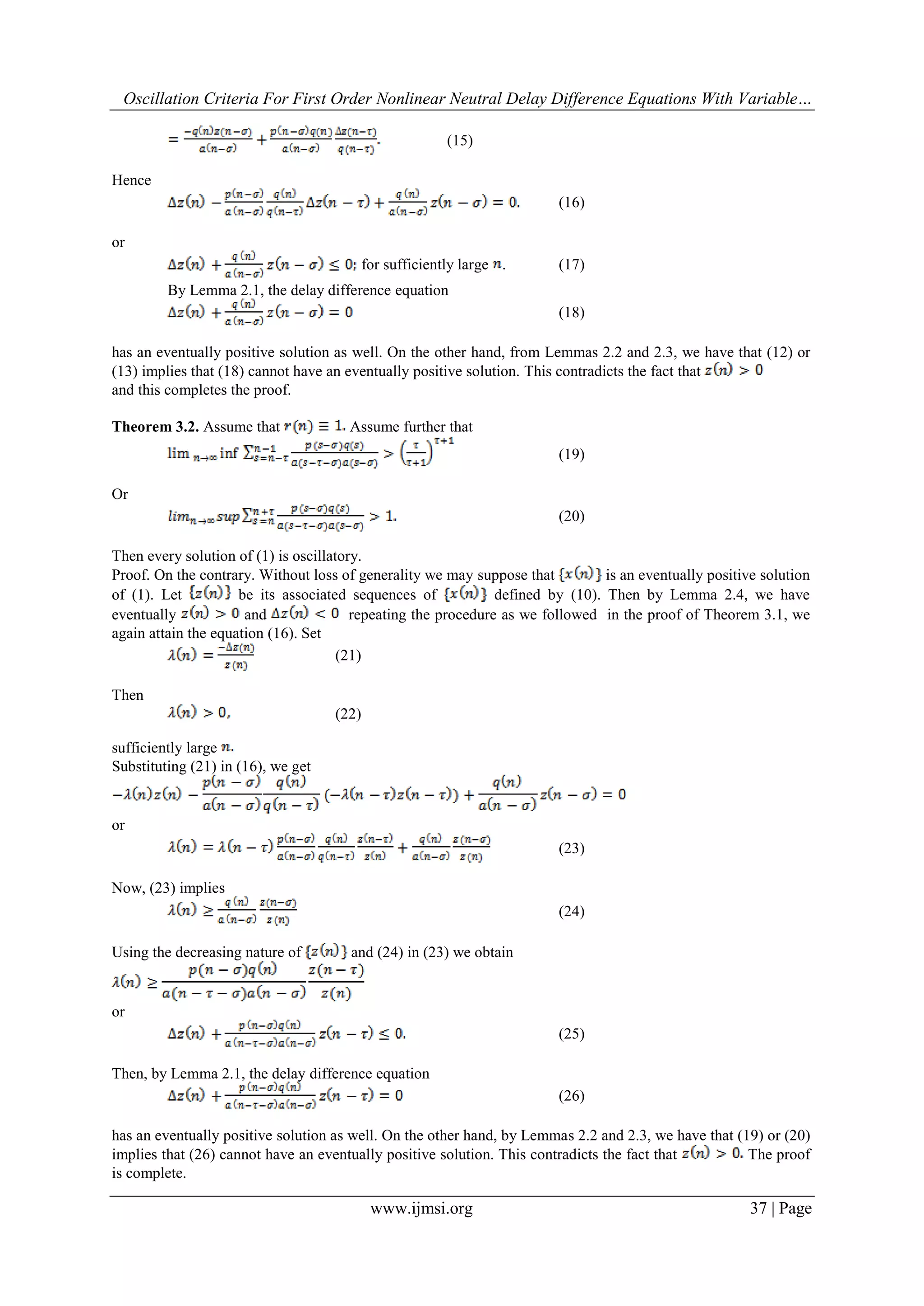 Oscillation Criteria for First Order Nonlinear Neutral Delay Difference Equations with Variable ...