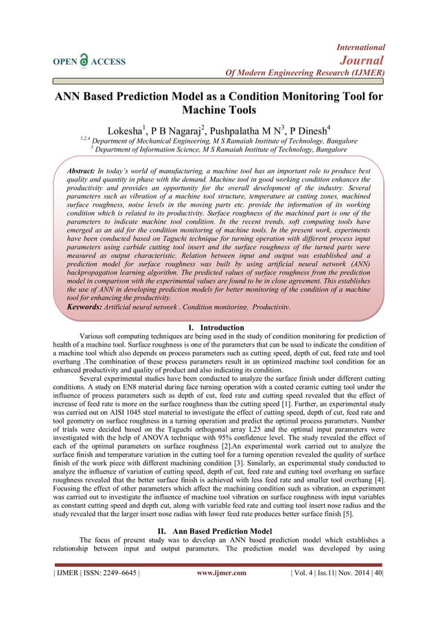 ANN Based Prediction Model as a Condition Monitoring Tool for Machine Tools | PDF