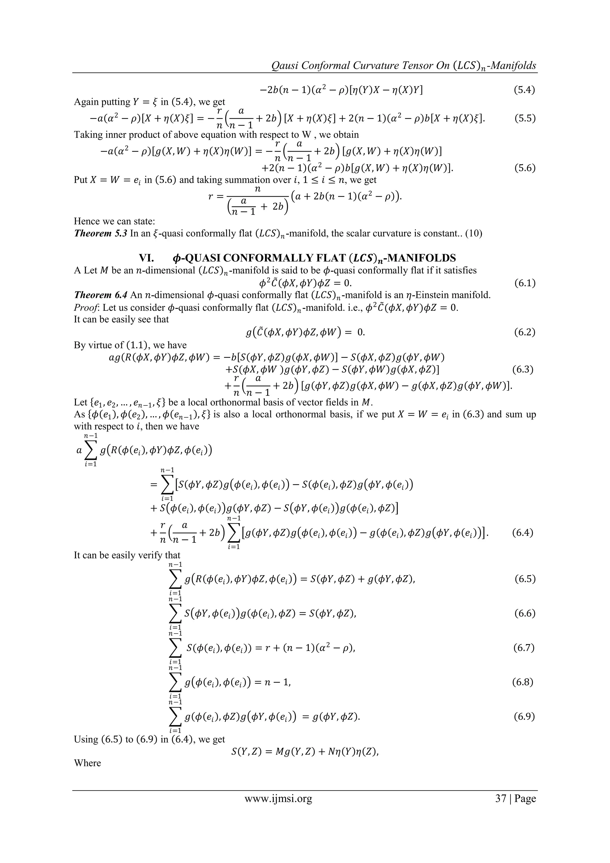 Qausi Conformal Curvature Tensor on 푳푪푺 풏-Manifolds | PDF