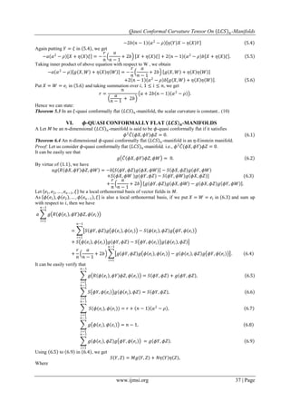 Qausi Conformal Curvature Tensor on 푳푪푺 풏-Manifolds | PDF