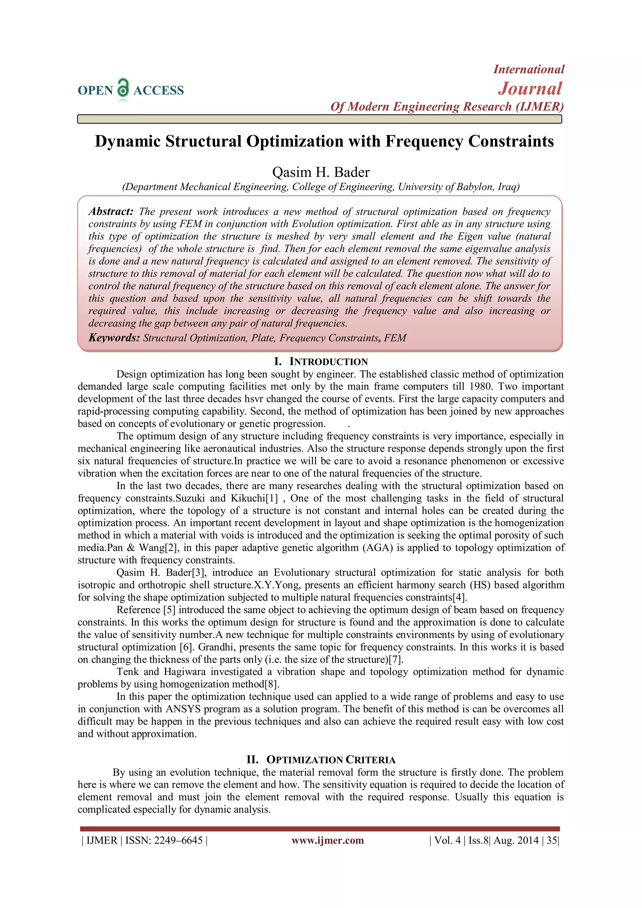 Dynamic Structural Optimization with Frequency Constraints | PDF
