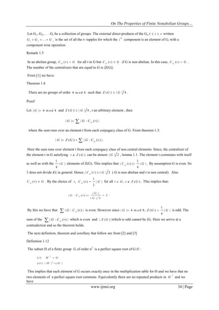 On The Properties of Finite Nonabelian Groups with Perfect Square Roots Using the Centre | PDF