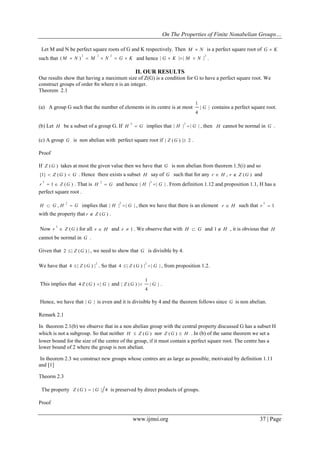 On The Properties of Finite Nonabelian Groups with Perfect Square Roots Using the Centre | PDF