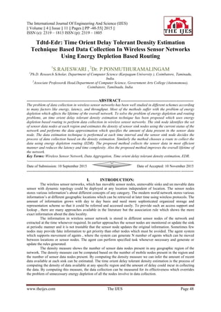Tdtd-Edr: Time Orient Delay Tolerant Density Estimation Technique Based Data Collection In ...