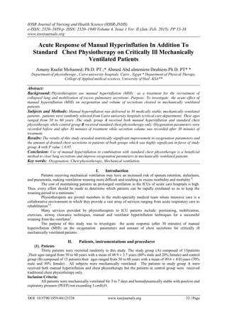 Acute Response of Manual Hyperinflation In Addition To Standard Chest Physiotherapy on ...