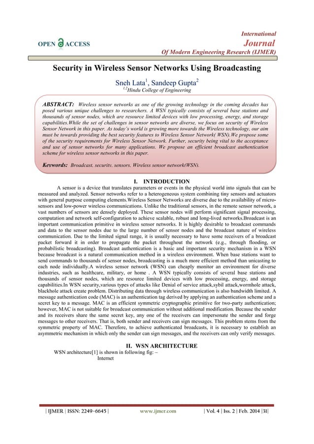 Security in Wireless Sensor Networks Using Broadcasting | PDF