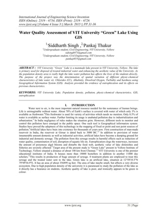 Water Quality Assessment of VIT University “Green” Lake Using GIS | PDF