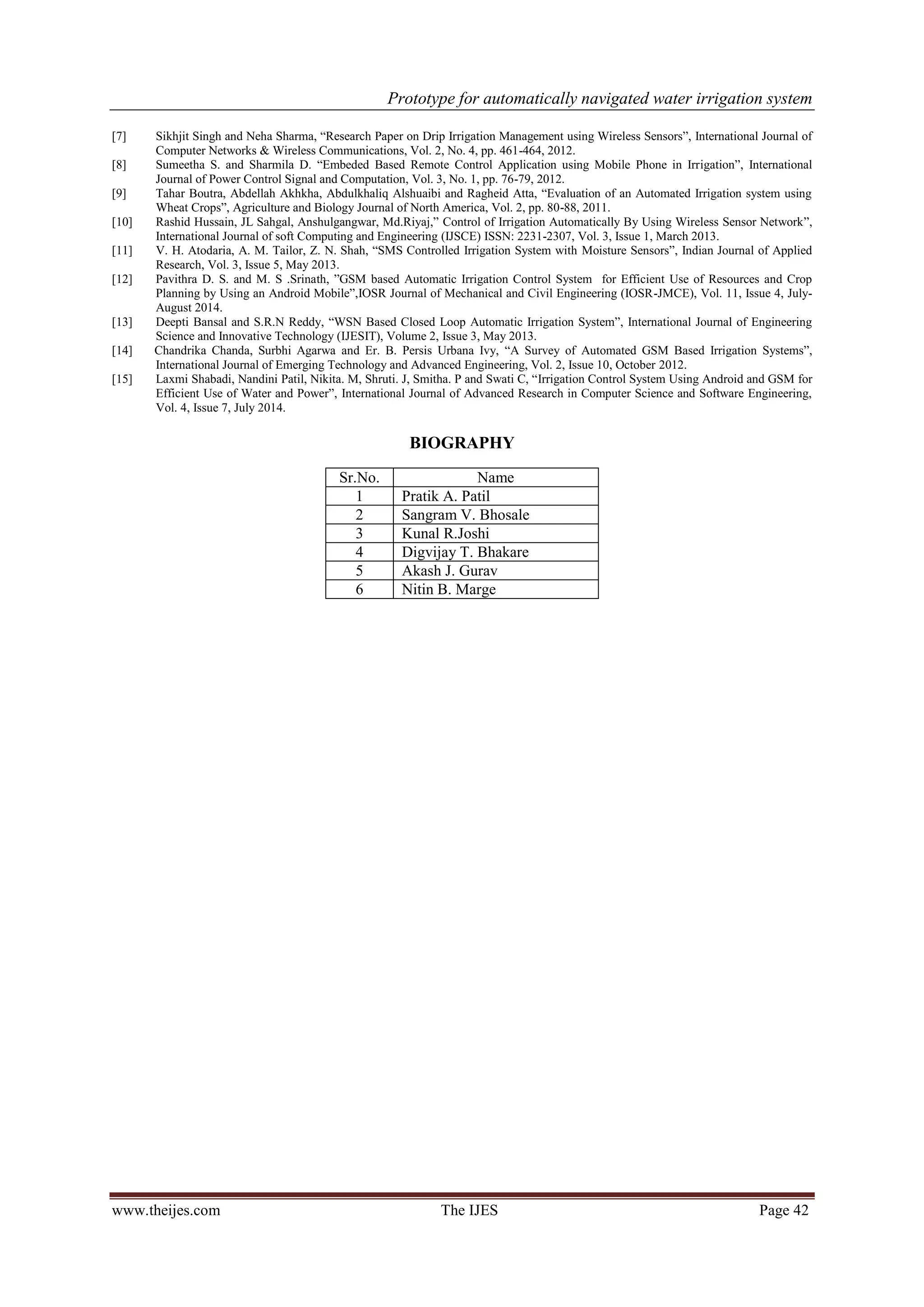 Prototype for automatically navigated water irrigation system | PDF | Agriculture | Industries