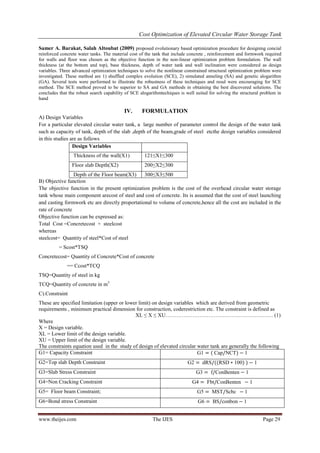 Cost Optimization of Elevated Circular Water Storage Tank | PDF