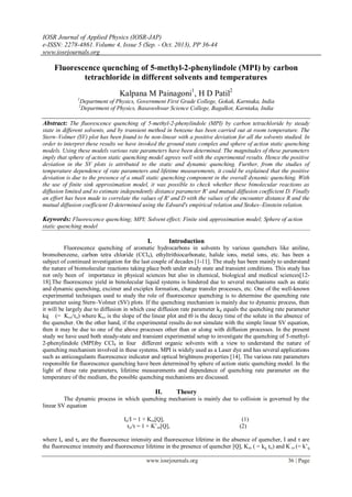 Fluorescence quenching of 5-methyl-2-phenylindole (MPI) by carbon ...