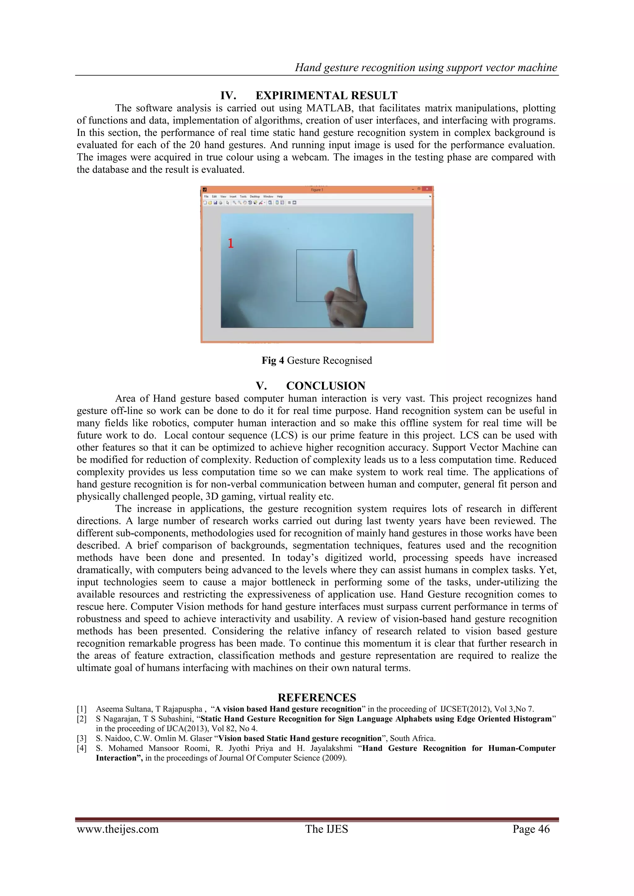 Hand gesture recognition using support vector machine | PDF