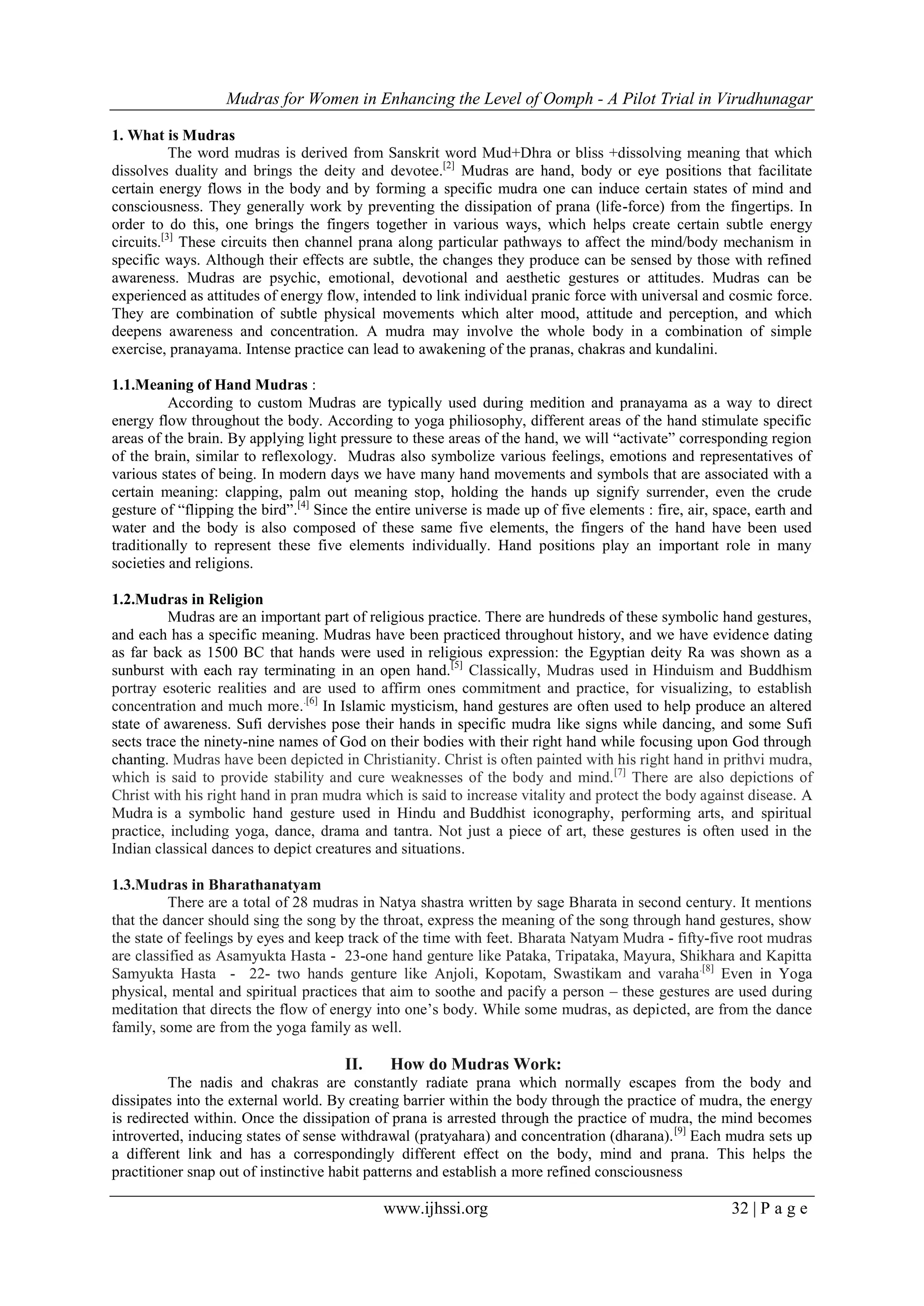 Mudras for Women in Enhancing the Level of Oomph - A Pilot Trial in ...