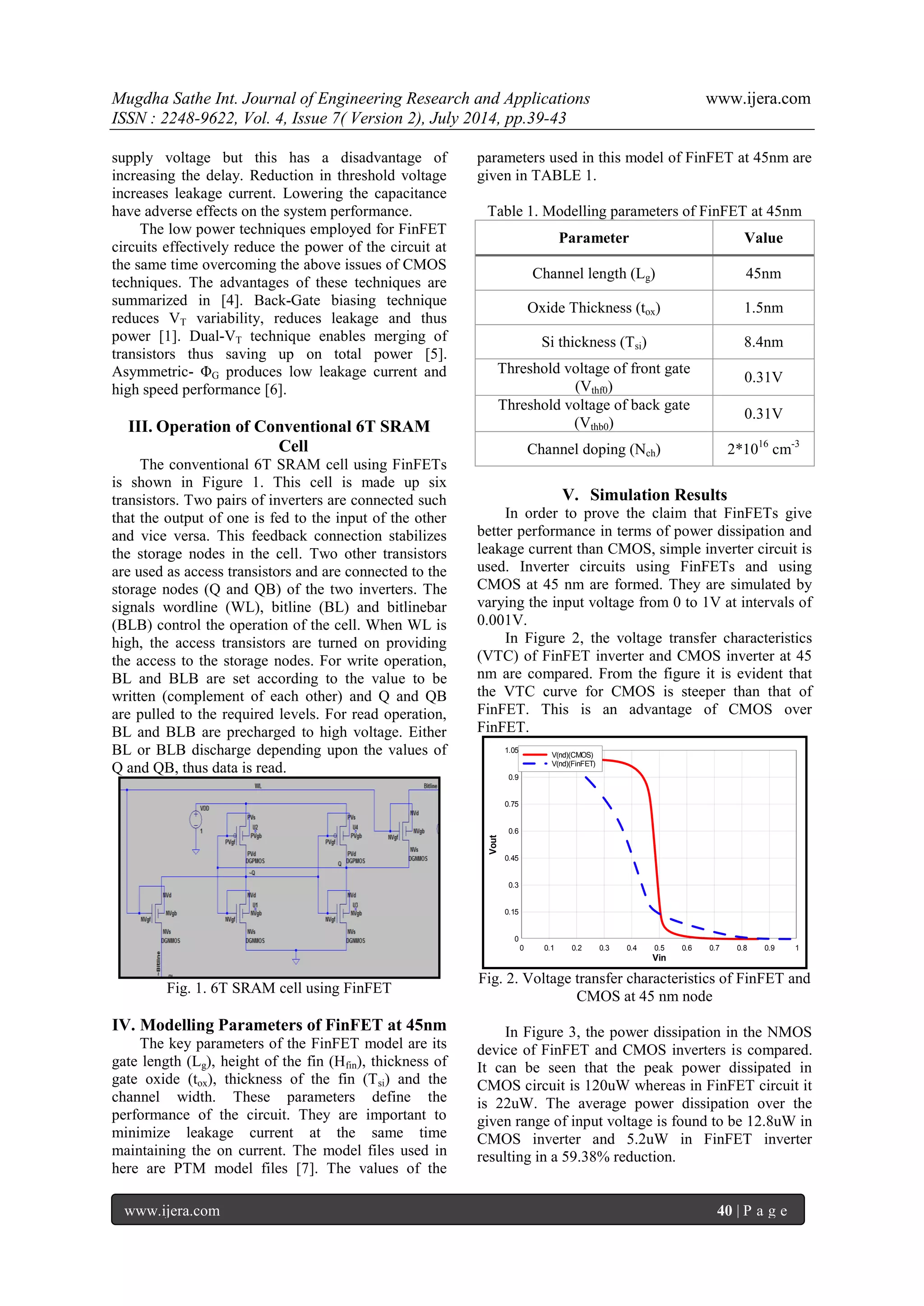 Performance Comparison of CMOS and Finfet Based Circuits At 45nm Technology Using SPICE | PDF
