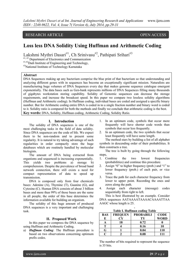 Loss Less Dna Solidity Using Huffman And Arithmetic Coding Pdf 