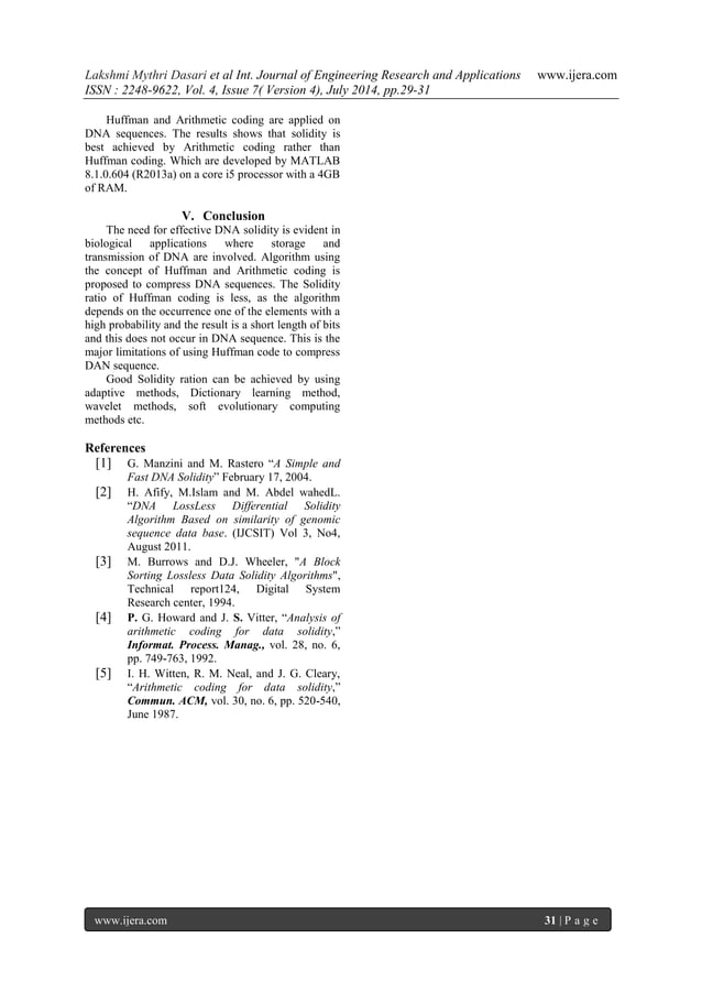 Loss Less Dna Solidity Using Huffman And Arithmetic Coding Pdf