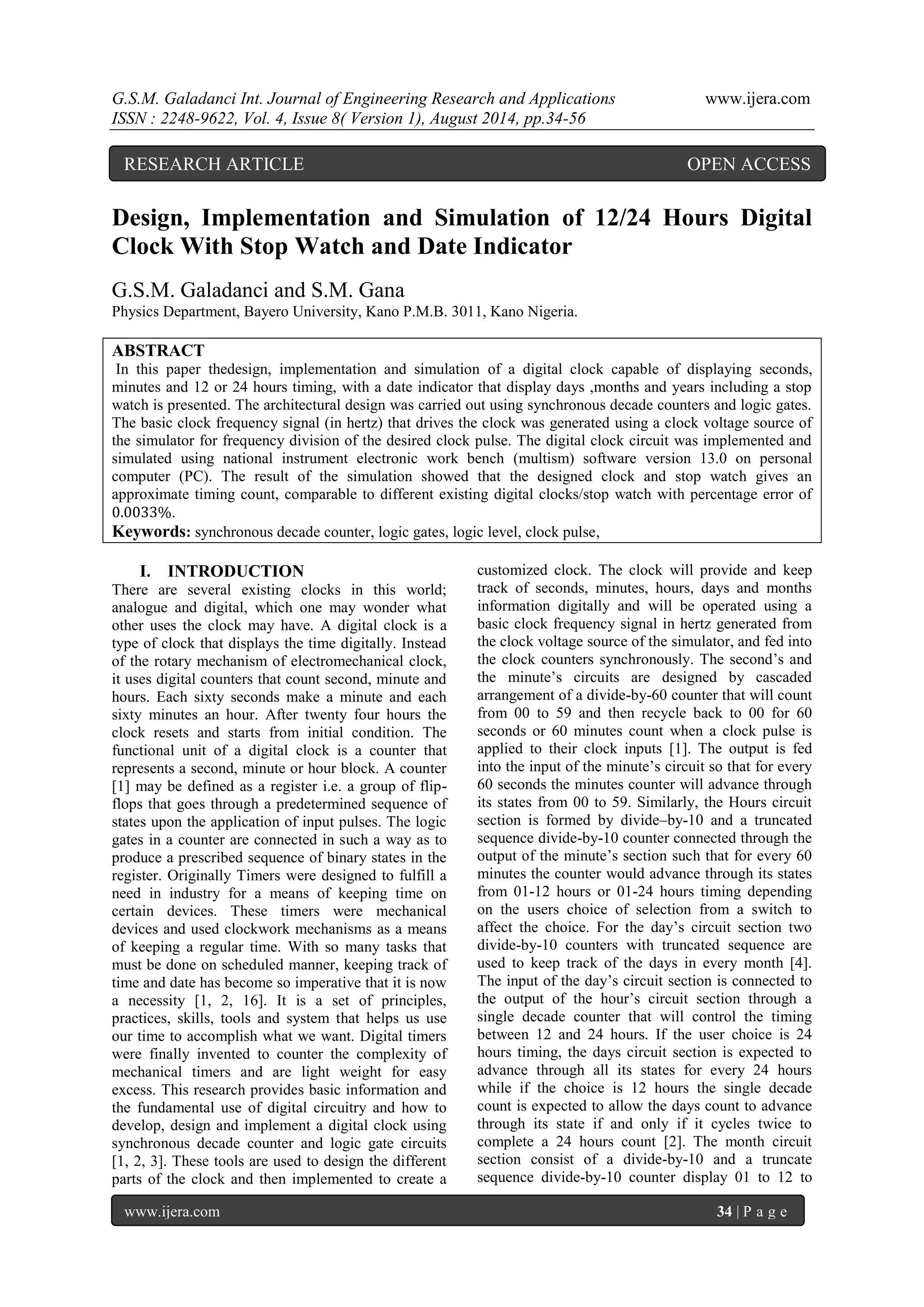 Design, Implementation and Simulation of 12/24 Hours Digital Clock With ...