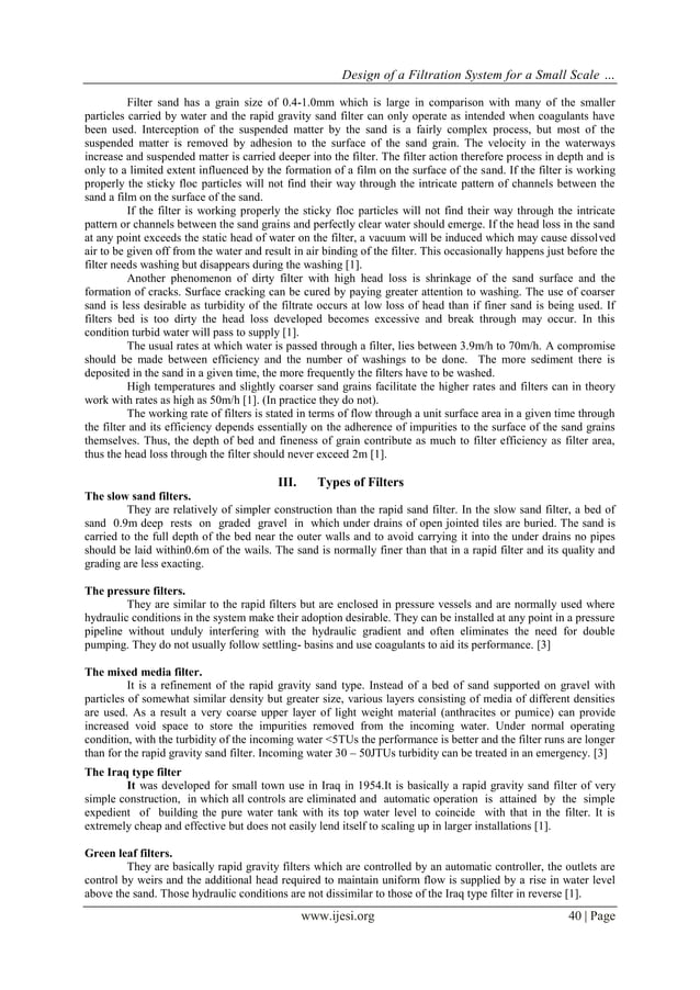 Design of a Filtration System for a Small Scale Water Treatment Plant ...