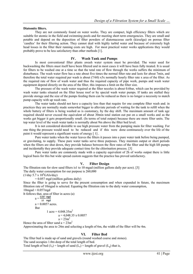 Design of a Filtration System for a Small Scale Water Treatment Plant ...