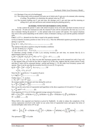 Stochastic Order Level Inventory Model with Inventory Returns and ...