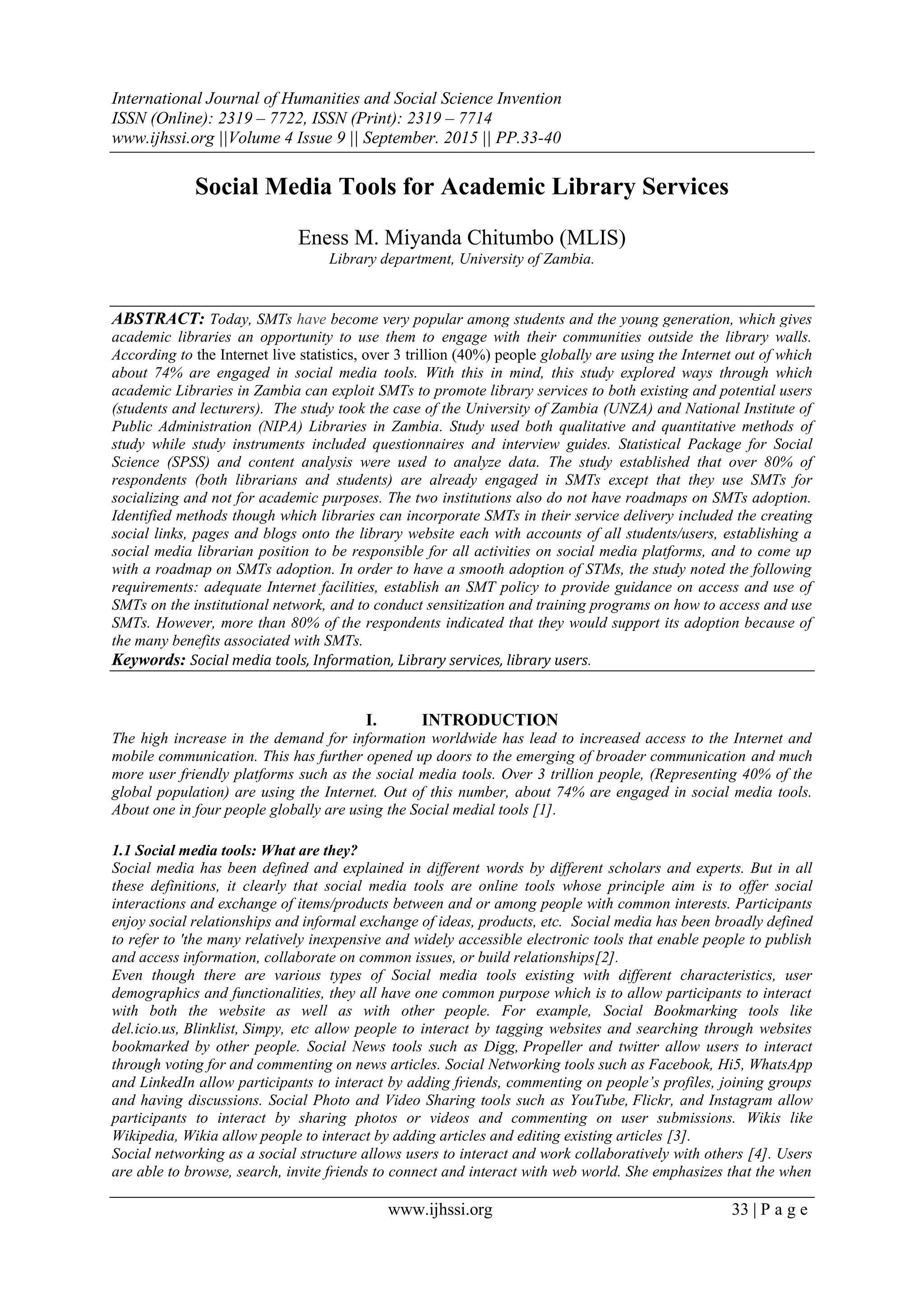 Social Media Tools for Academic Library Services | PDF