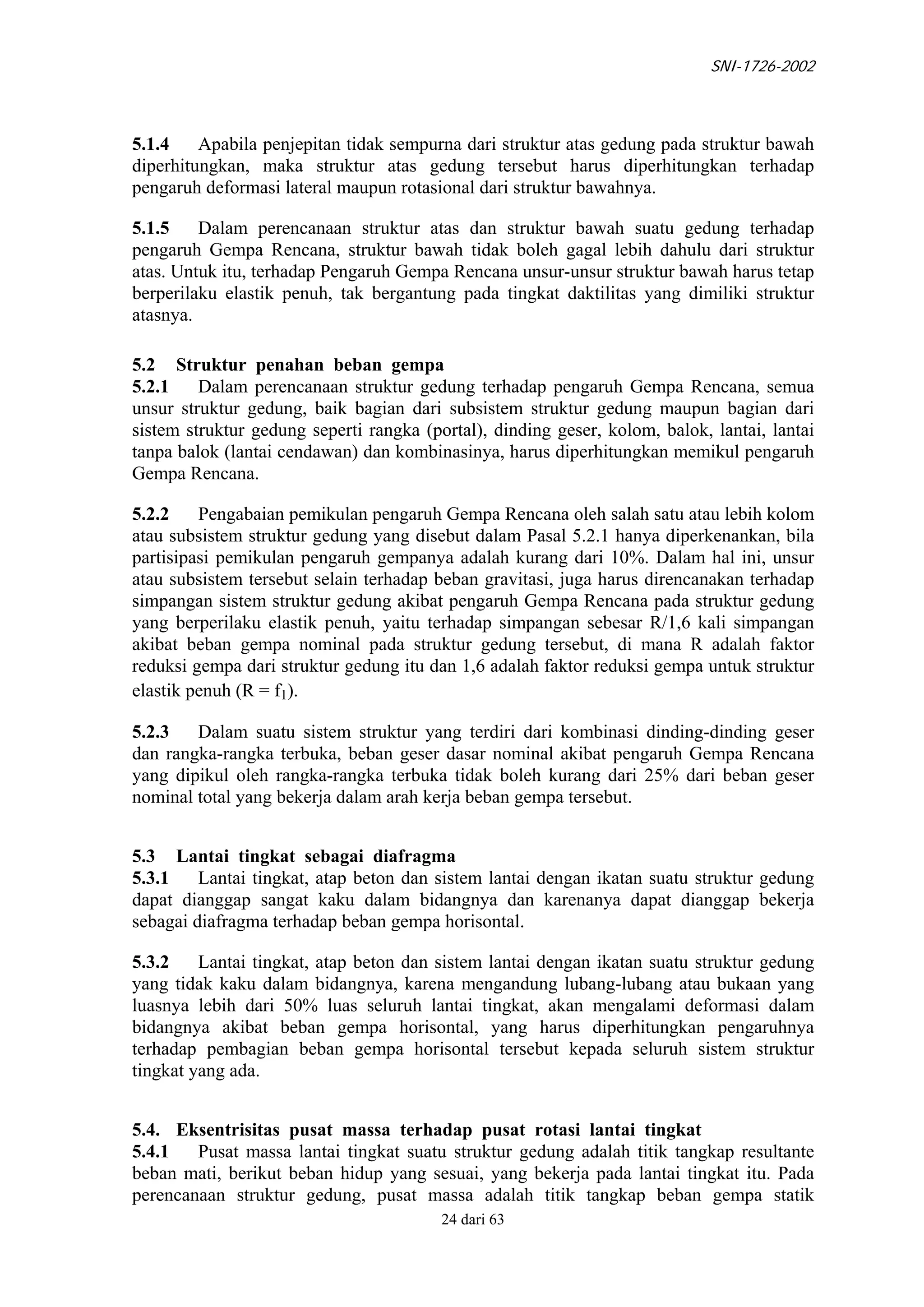 SNI - 1726 - 2002 | PDF