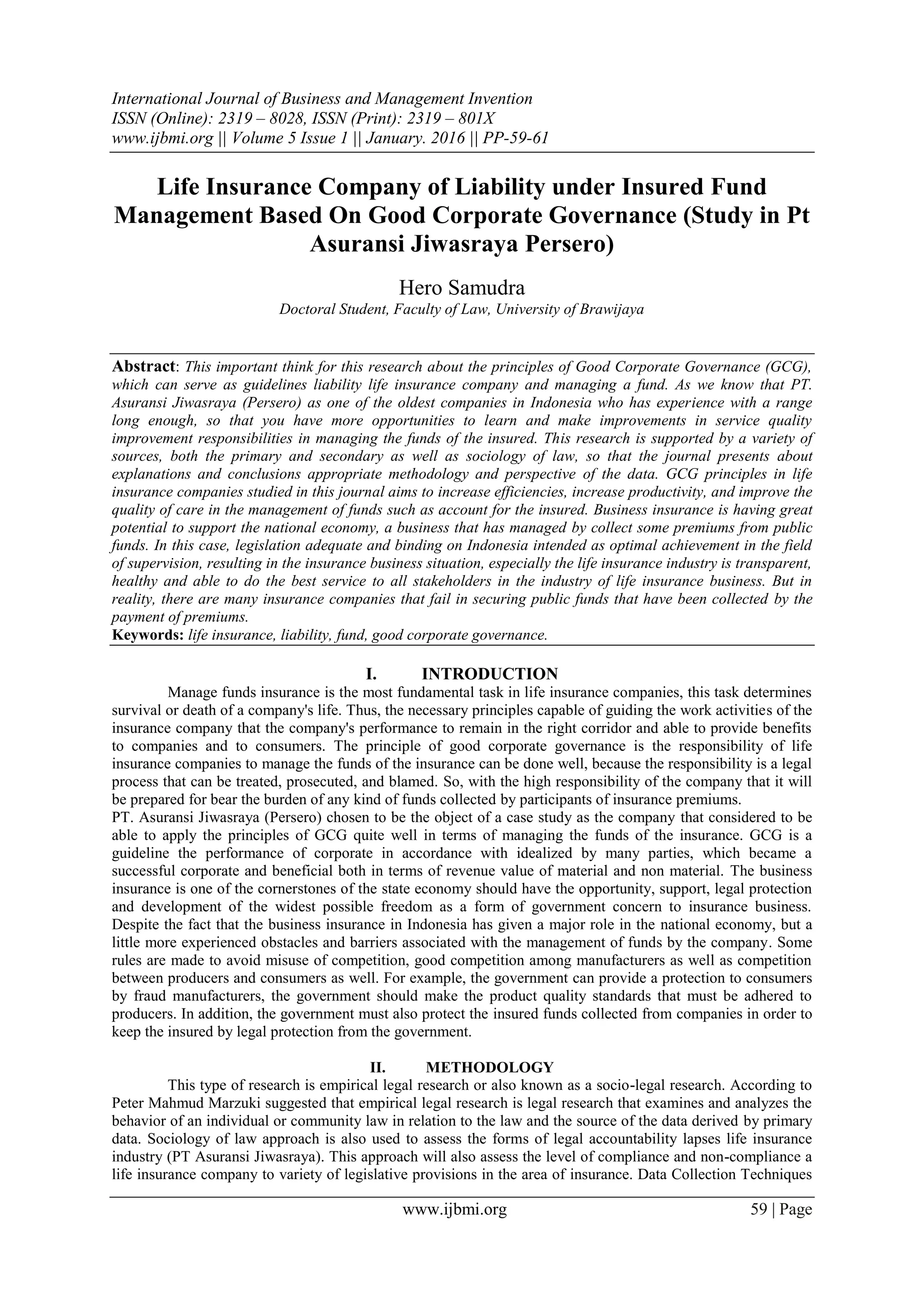 Life Insurance Company of Liability under Insured Fund Management Based ...