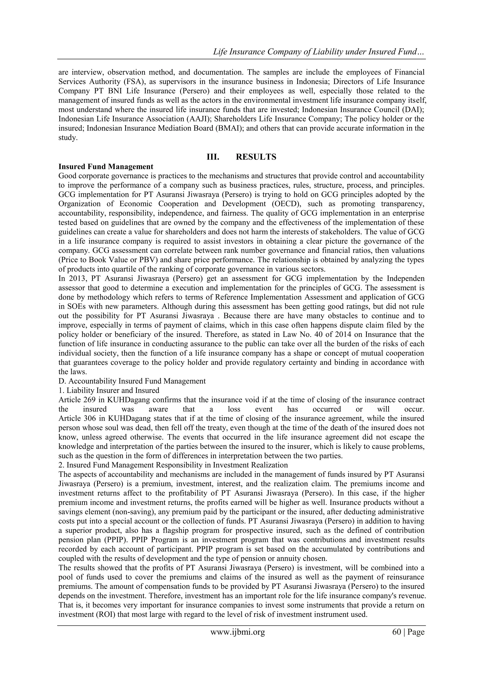 Life Insurance Company of Liability under Insured Fund Management Based ...