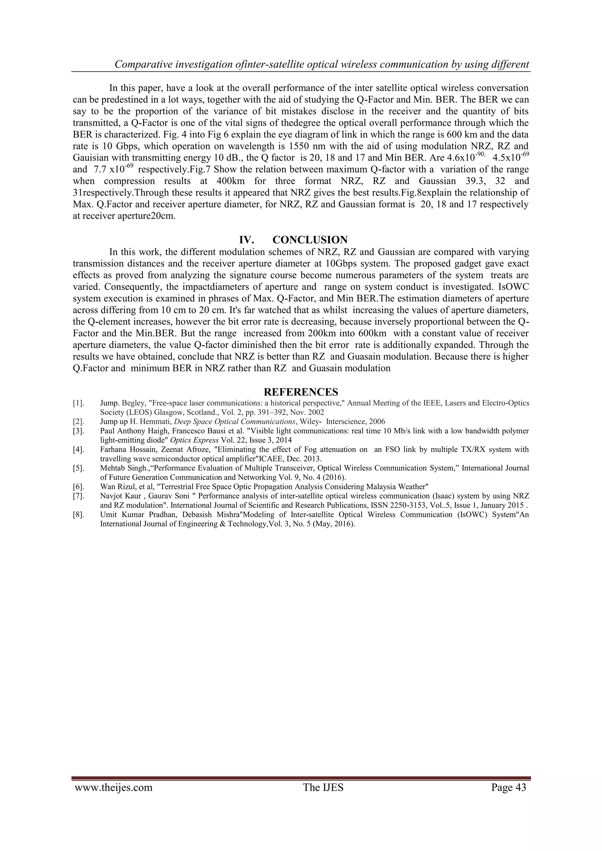 Comparative Investigation Ofinter-Satellite Optical Wireless ...