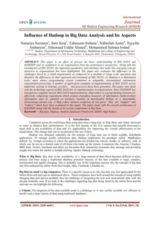 Influence of Hadoop in Big Data Analysis and Its Aspects | PDF