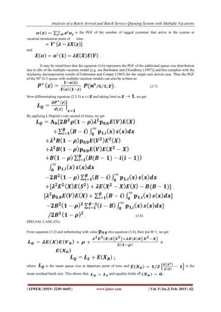Analysis of a Batch Arrival and Batch Service Queuing System with Multiple Vacations | PDF