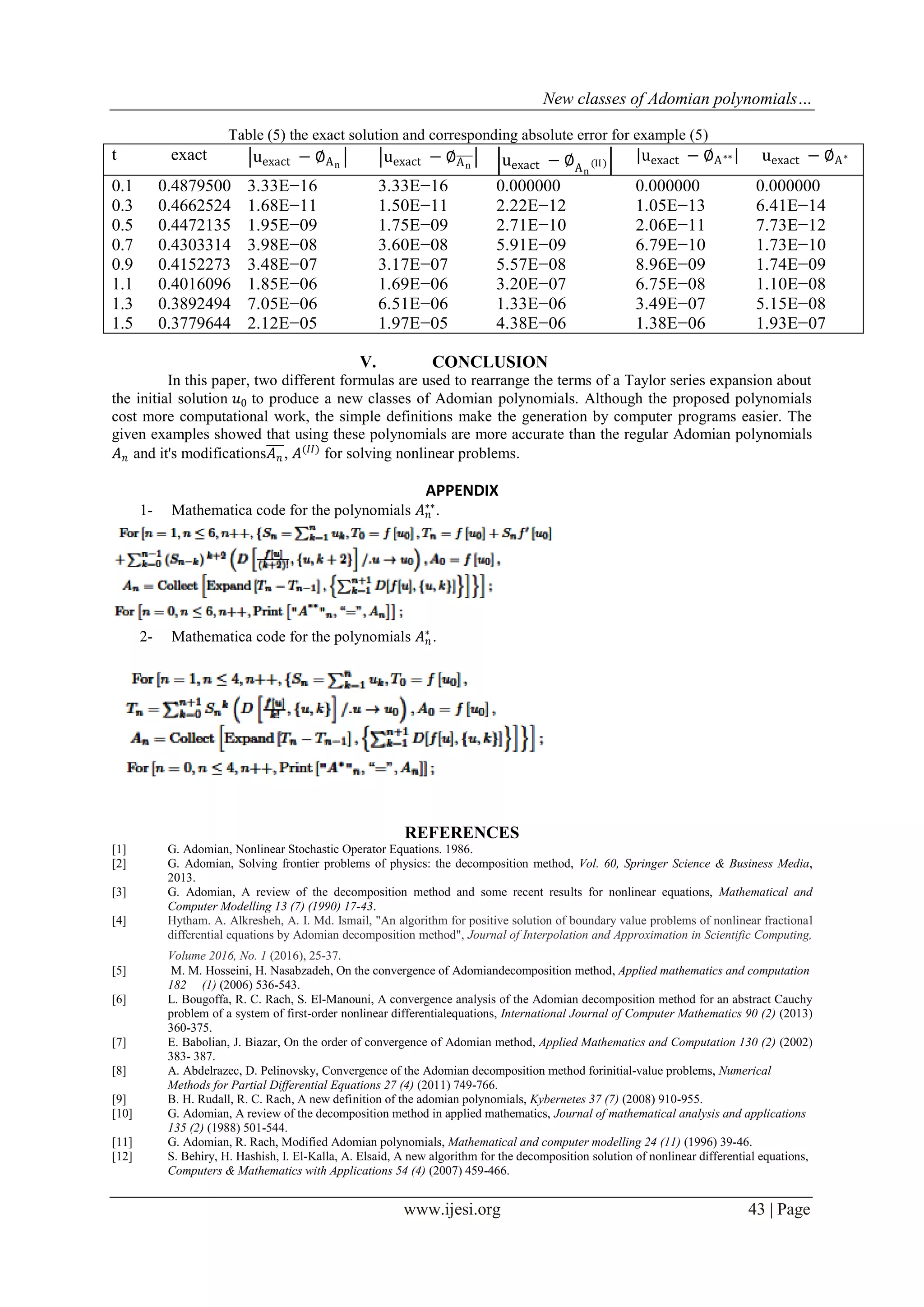 New Classes Of Adomian Polynomials For The Adomian Decomposition Method Pdf