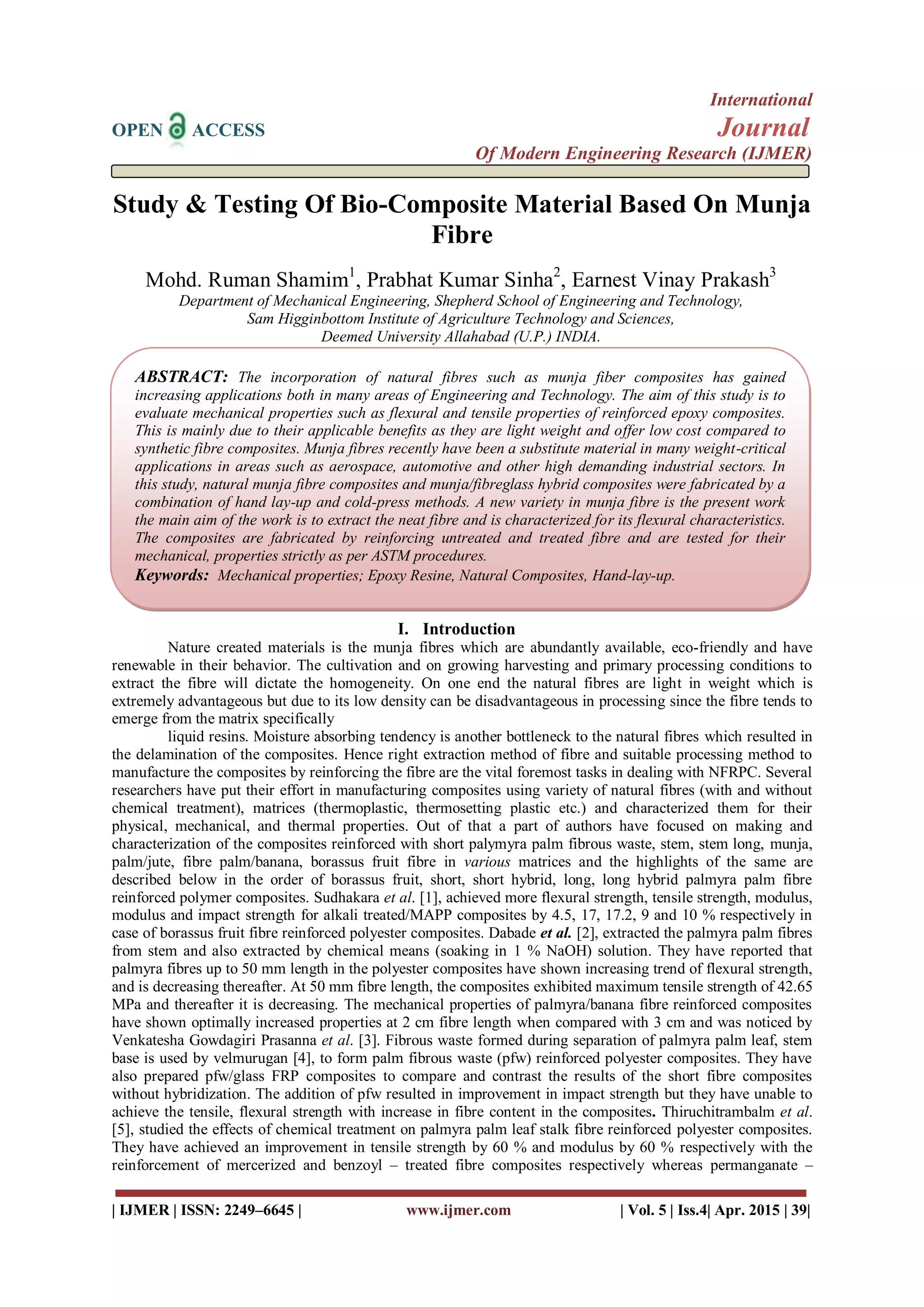 Study & Testing Of Bio-Composite Material Based On Munja Fibre | PDF
