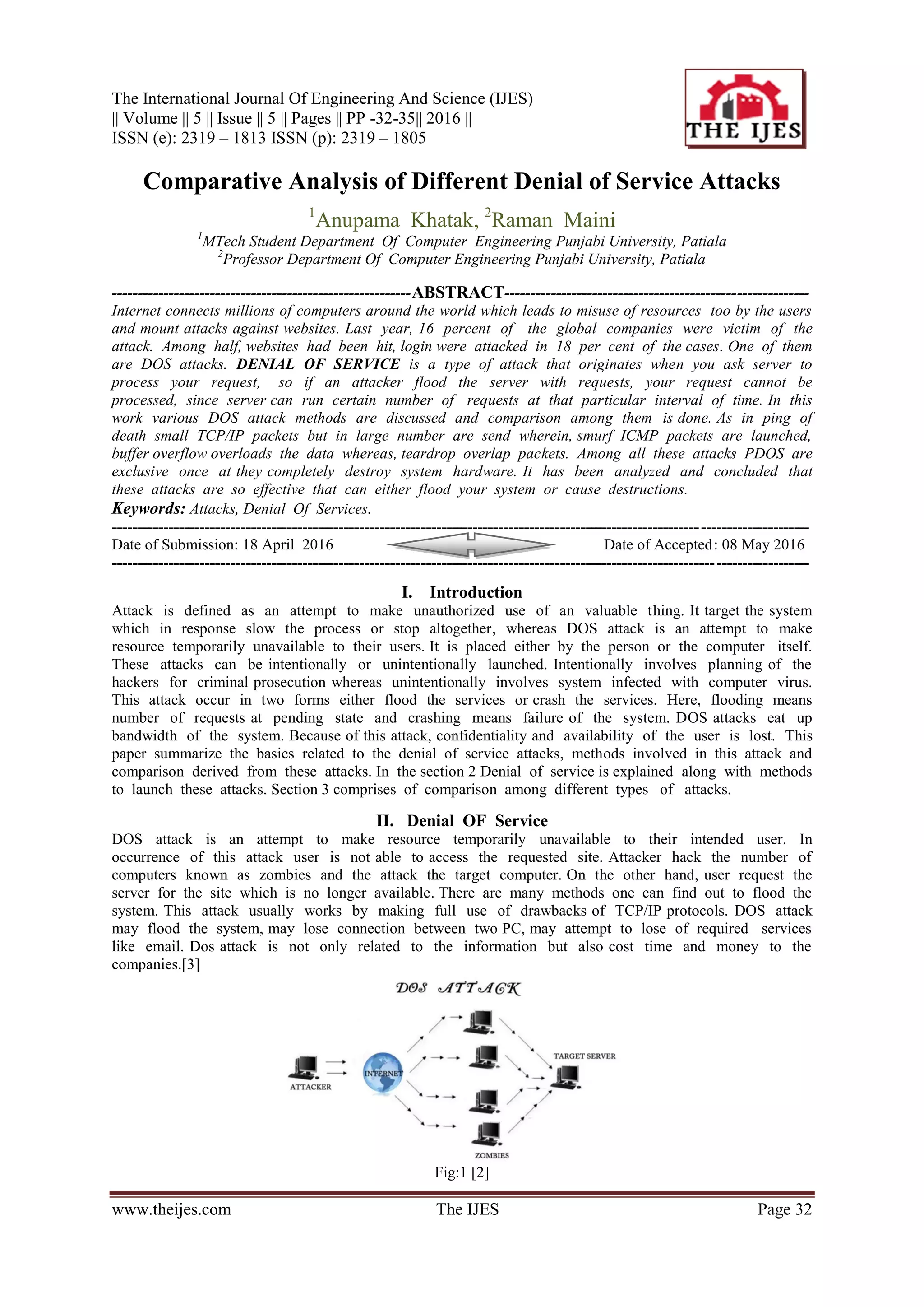 Comparative Analysis of Different Denial of Service Attacks | PDF